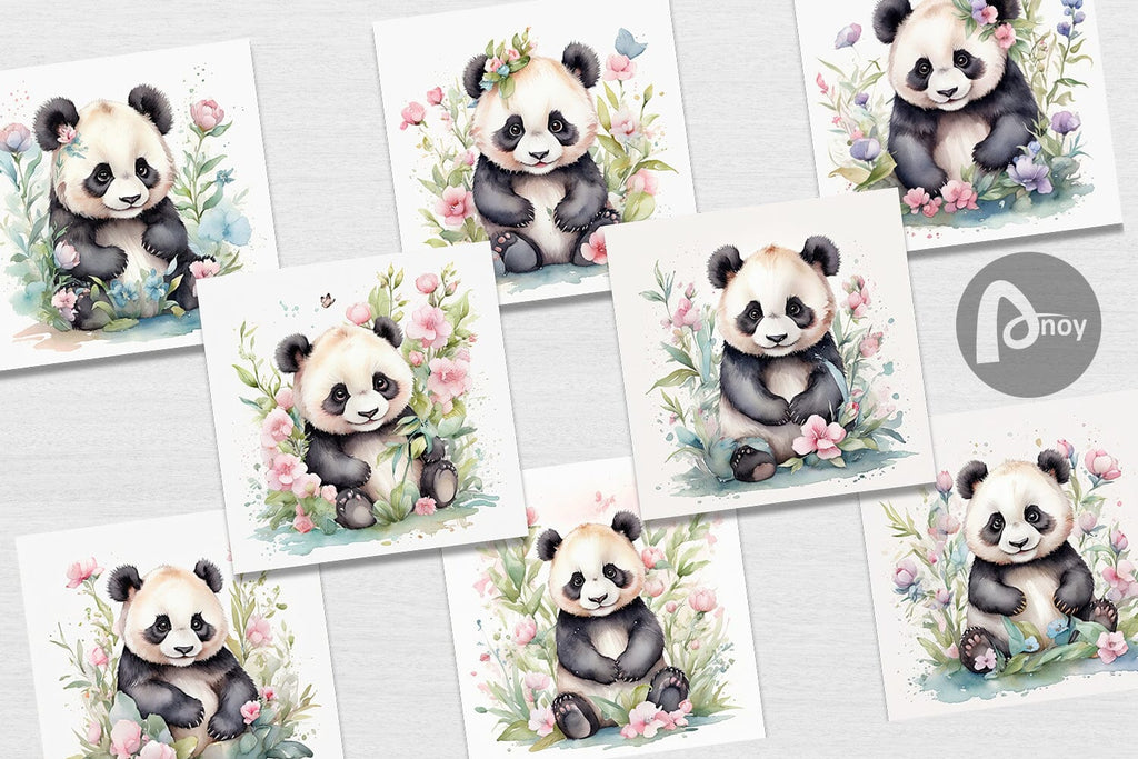 Digital Paper Watercolor Spring Panda - So Fontsy