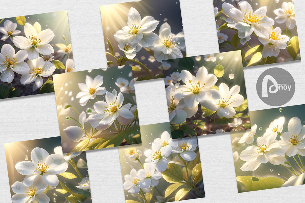 Digital Paper White Flowers Background - So Fontsy