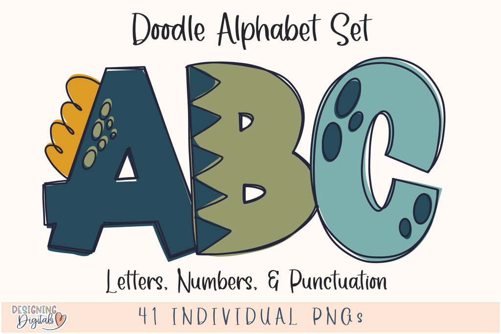 Dinosaur SVG Doodle Letters, Dinosaur PNG, Dinosaur Clipart, Doodle ...