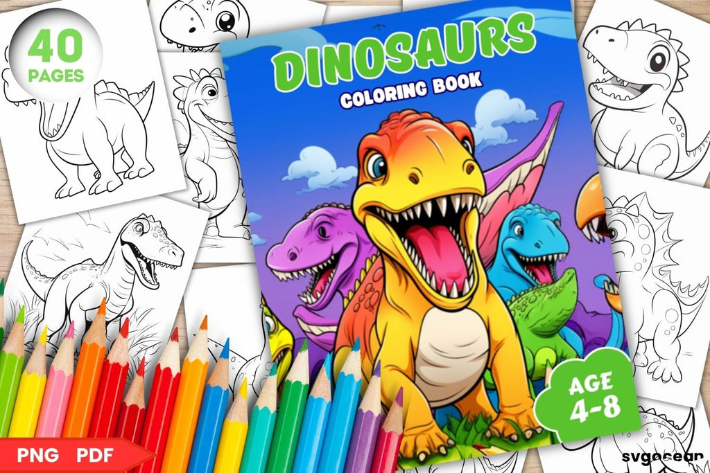 Dinosaurs Coloring Book - So Fontsy
