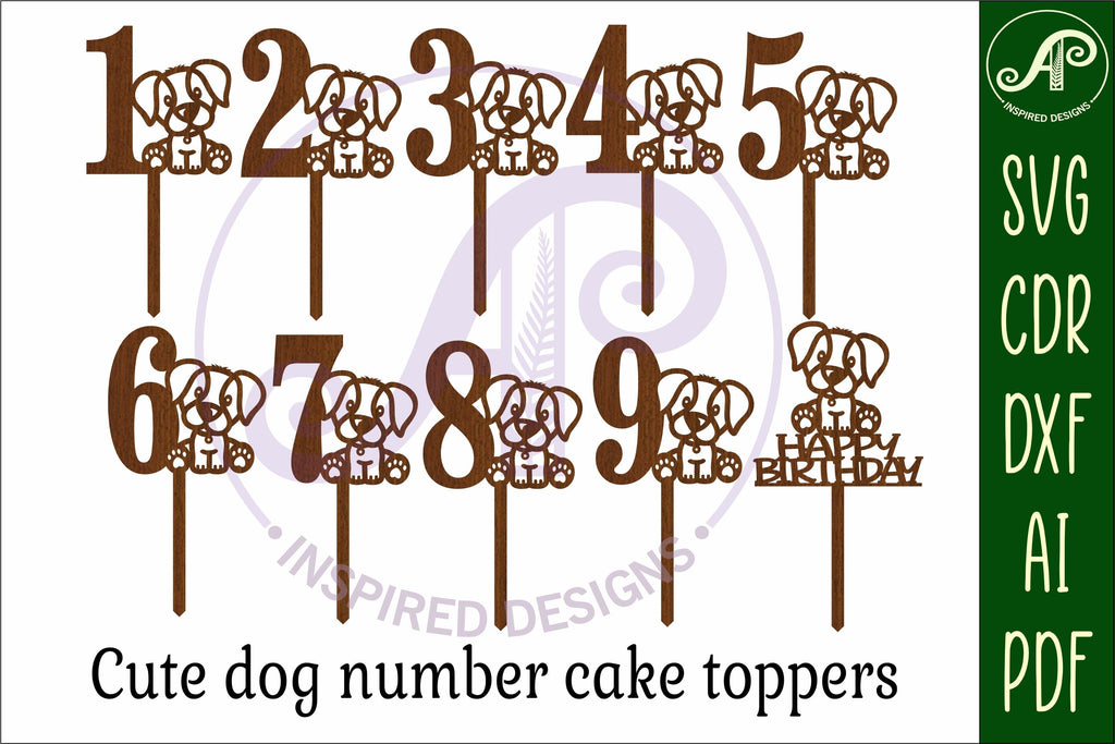 Dog number cake toppers, 10 designs SVG laser cut - So Fontsy