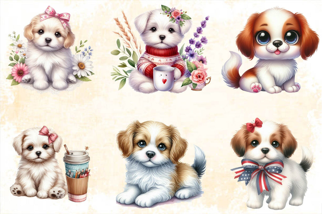 Dog Watercolor сlipart. Cute Puppies Sublimation Clipart Bundle - So Fontsy