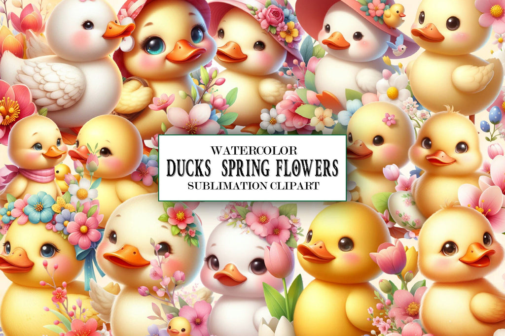 Ducks Clipart, Spring Flowers Clipart - So Fontsy
