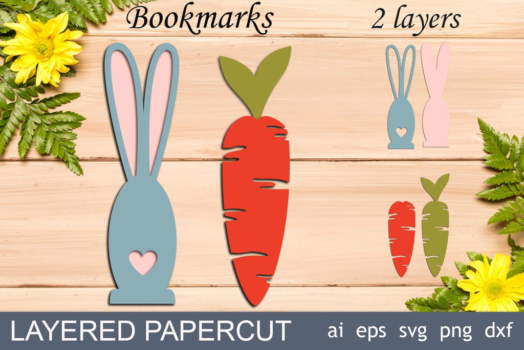Easter bookmark, Bunny and carrot bookmark, Layered papercut - So Fontsy