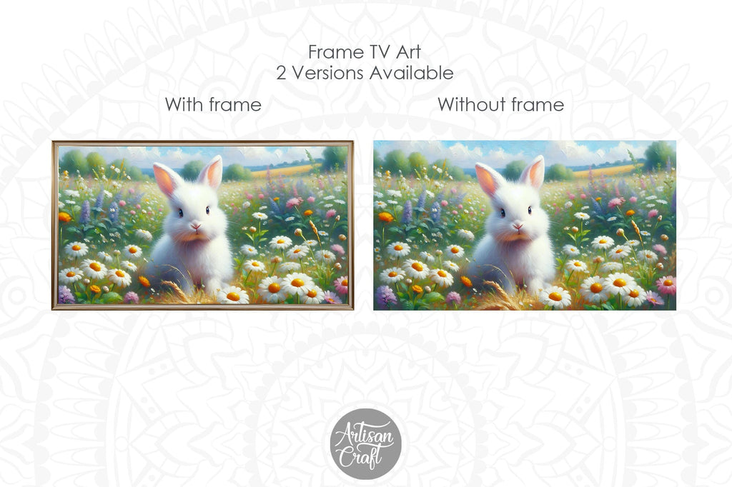 Easter bunny Frame TV art, cute bunny rabbit, wildflowers | So Fontsy