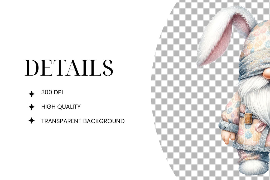 Easter Bunny Gnome Clipart - Whimsical Spring PNG Illustration - So Fontsy
