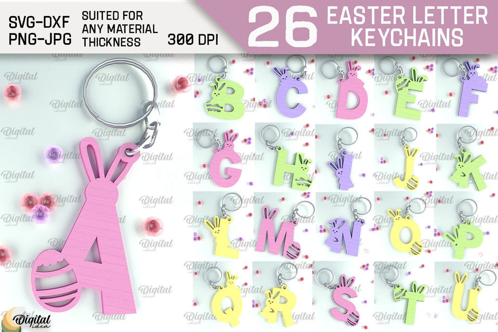 Easter Letter Keychains Laser Cut Bundle - So Fontsy
