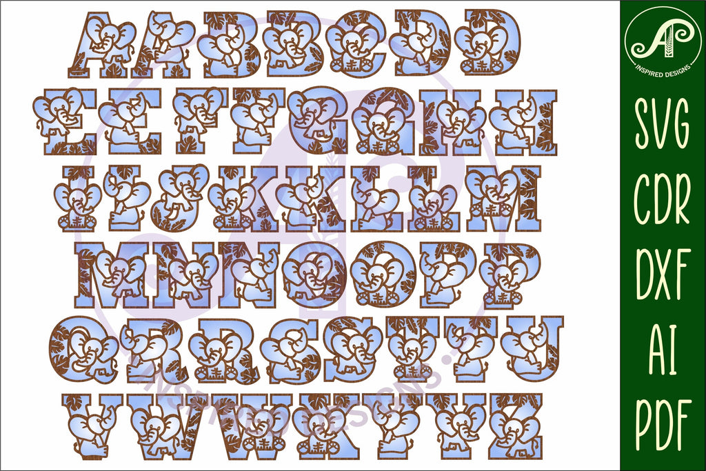Elephant name letters alphabet set x 45 - So Fontsy