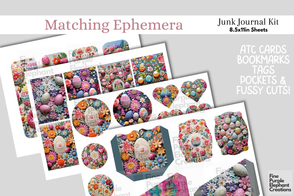 Embroidered Easter Eggs Digital Junk Journal Kit Half Pages | Cute ...