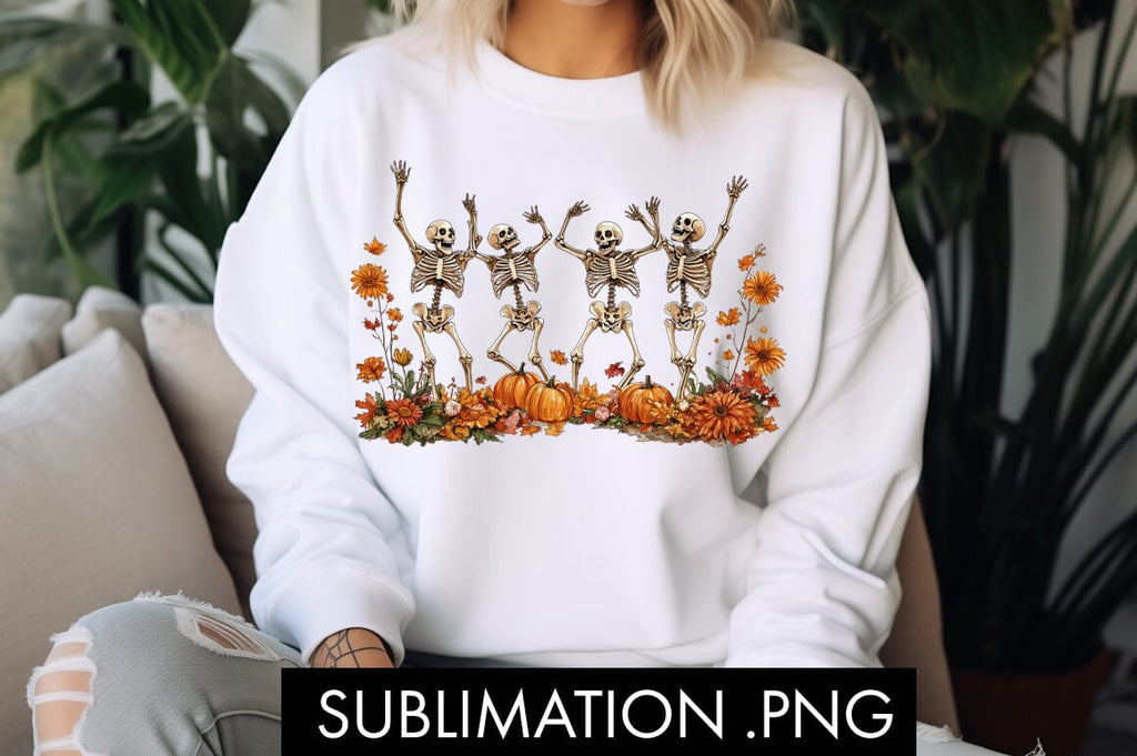 Fall Dancing Skeleton Halloween PNG Sublimation - So Fontsy