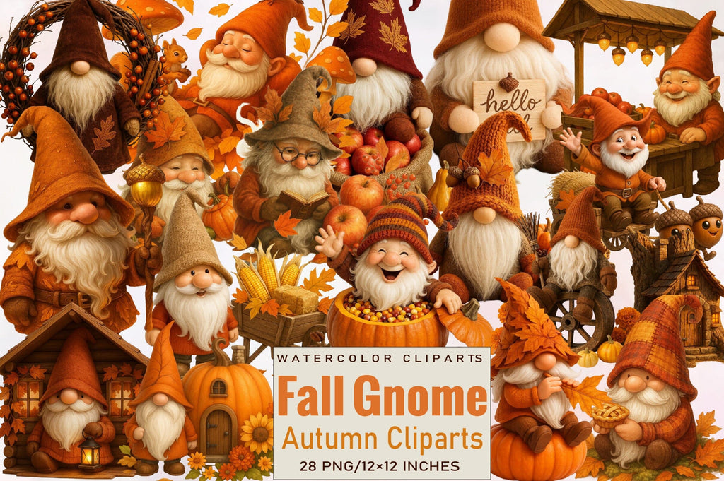 Fall Gnome Clipart Autumn Bundle. - So Fontsy