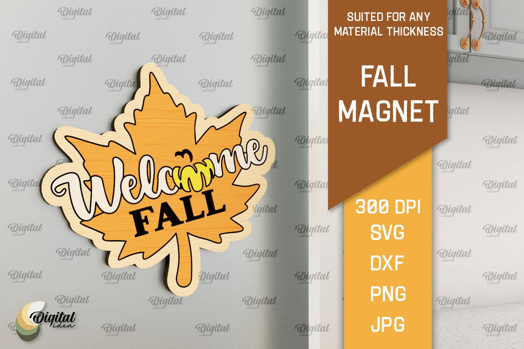 Fall Wooden Magnet Laser Cut. Autumn Engraved Magnet SVG - So Fontsy