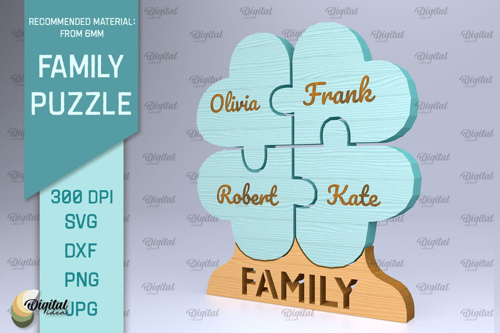 Family Puzzle SVG. Personalized Family Puzzle Laser Cut - So Fontsy