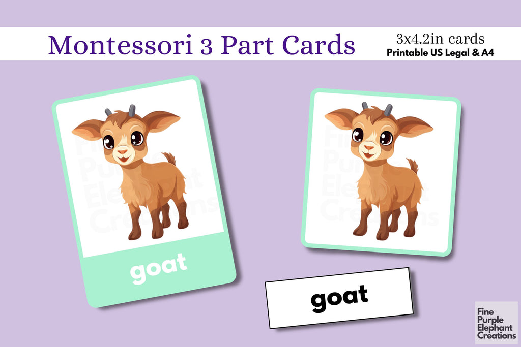 Farm Animals Flashcards | Preschool Montessori Cards - So Fontsy