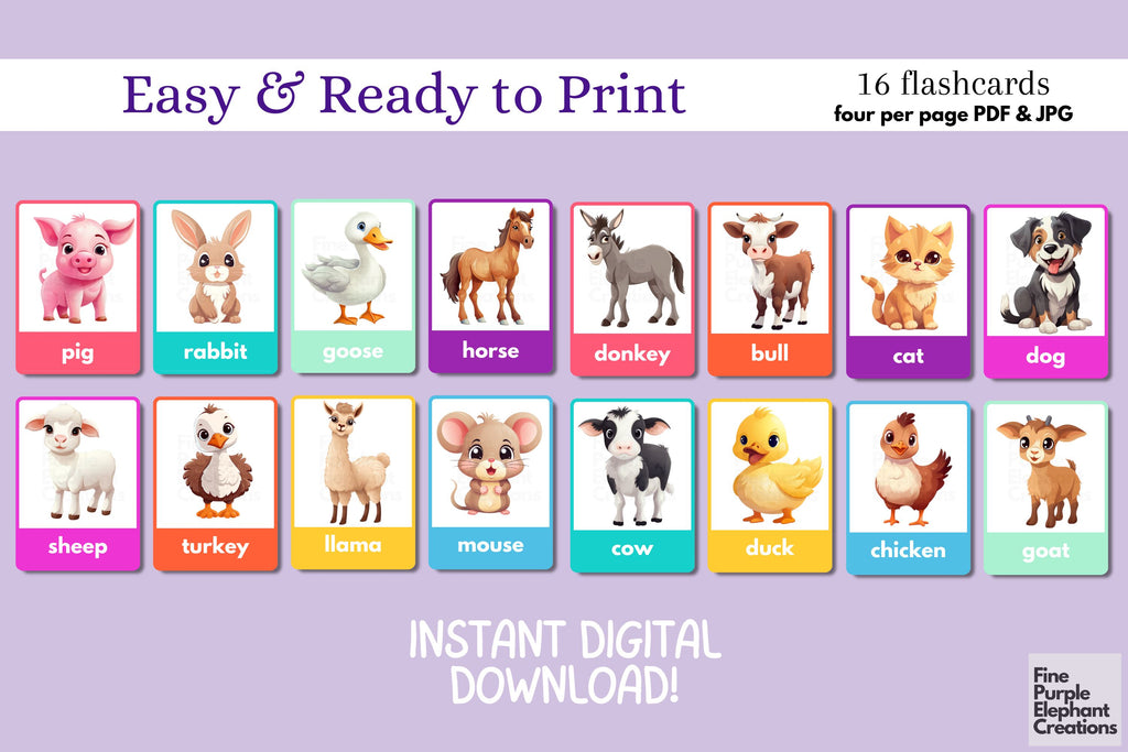 Farm Animals Flashcards | Preschool Montessori Cards - So Fontsy