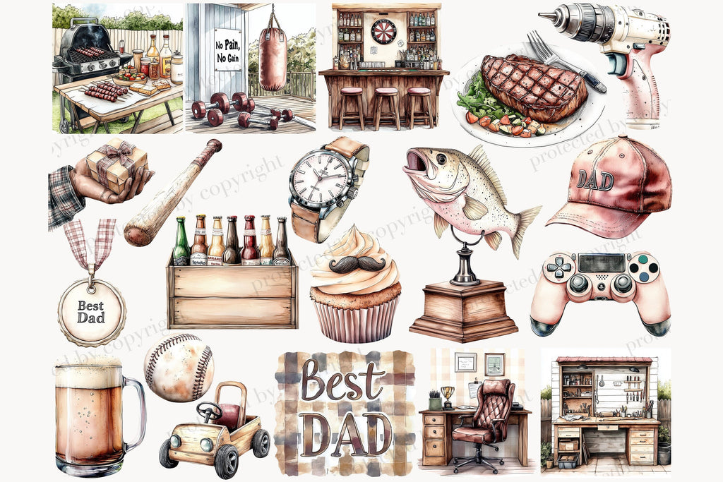 Fathers Day Clipart PNG | Bundle Dad And Baby Clip Art - So Fontsy