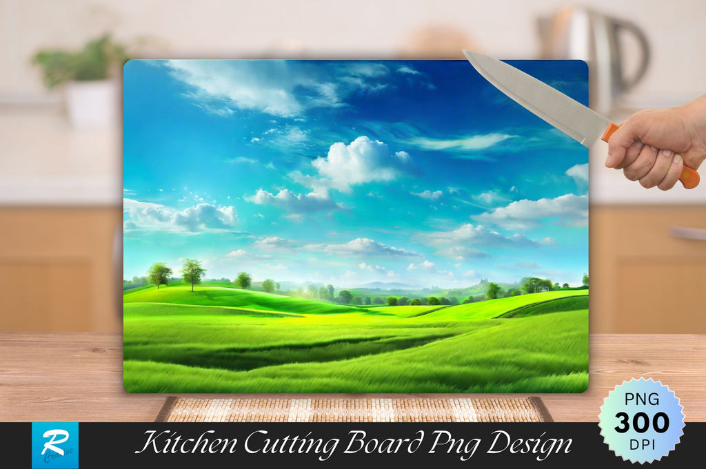 Field of Green Grass with a Blue Sky Cutting Board - So Fontsy