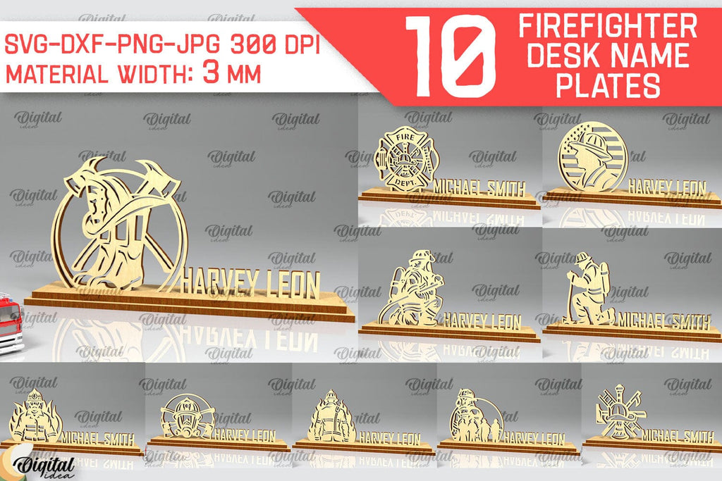 Firefighter Desk Name Plates Laser Cut Bundle - So Fontsy