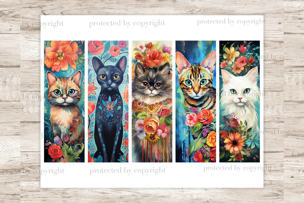 Floral Cats Bookmarks | Pets Printable Bundle - So Fontsy