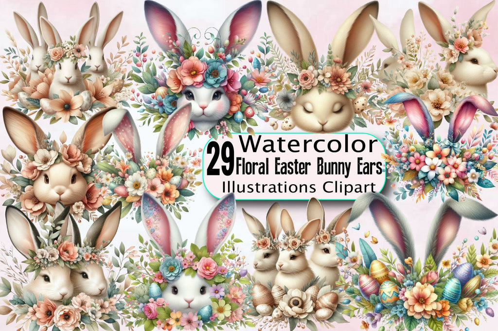 Floral Easter Bunny Ears PNG Clipart - So Fontsy