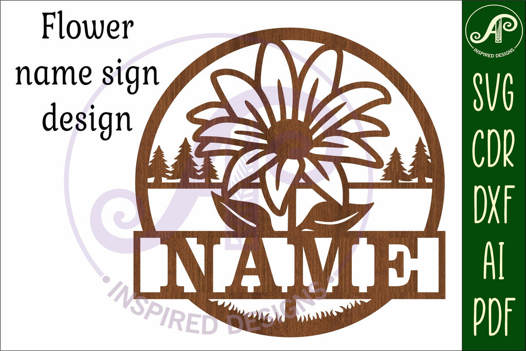 Flower name sign svg laser cut template - So Fontsy
