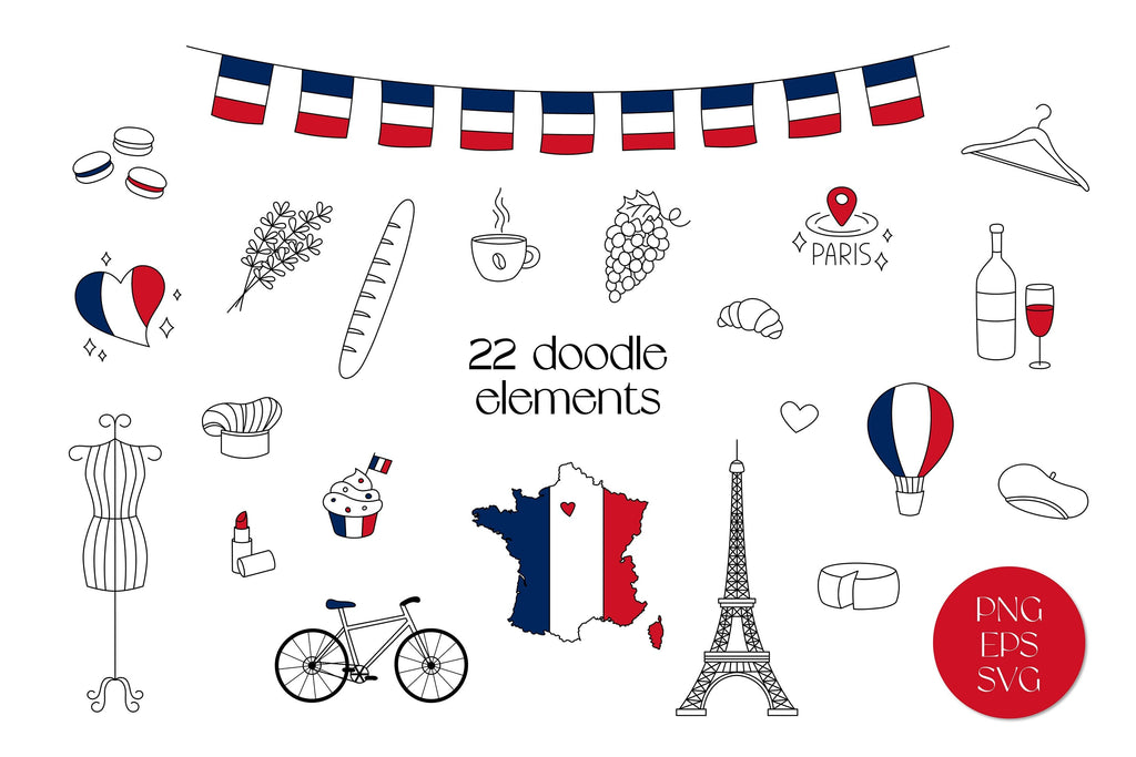 France Clip Art Bundle | PNG Doodle Clipart Elements | French Clip Art ...
