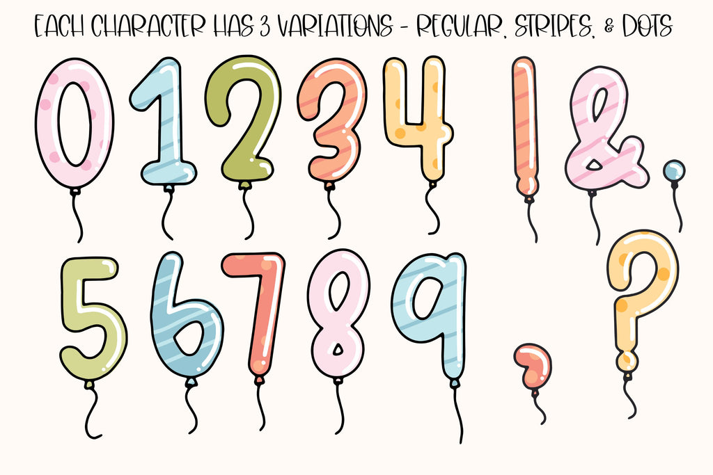 Whimsical Balloon Doodle Alphabet - Regular, Dots, Stripes Options - So ...