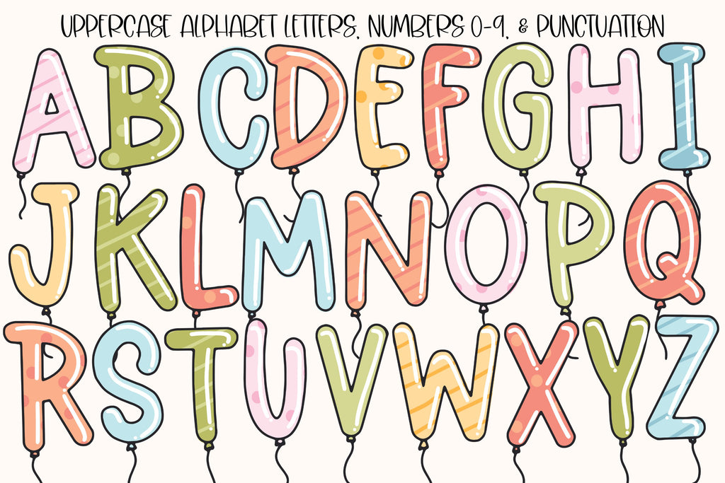 Whimsical Balloon Doodle Alphabet - Regular, Dots, Stripes Options - So ...