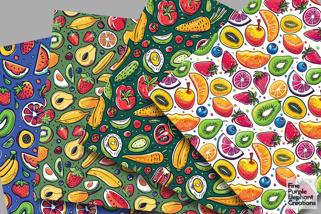 Fun Doodle Fruit Pattern Digital Paper | BBQ Picnic Foodie - So Fontsy