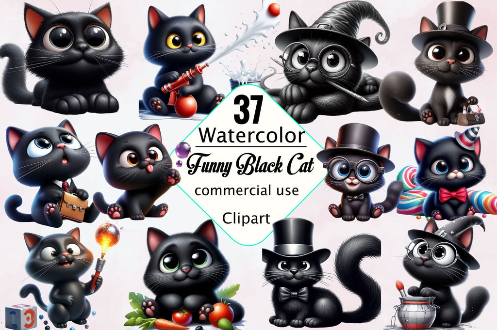 Funny Black Cat Sublimation Clipart Bundle - So Fontsy
