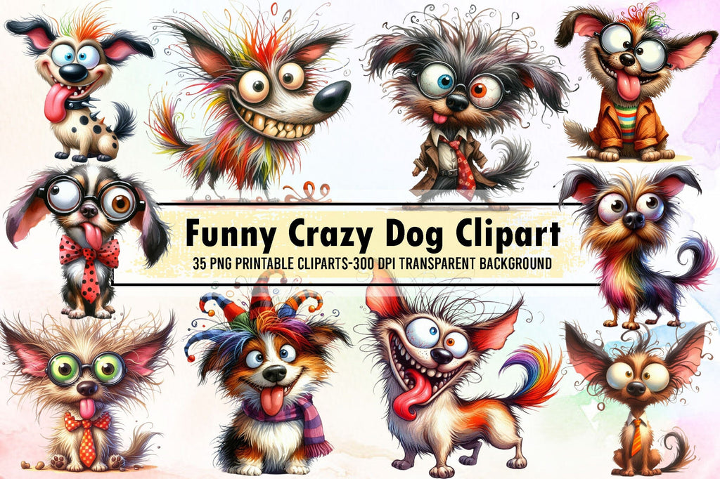 Funny Crazy Dog Clipart Bundle - So Fontsy