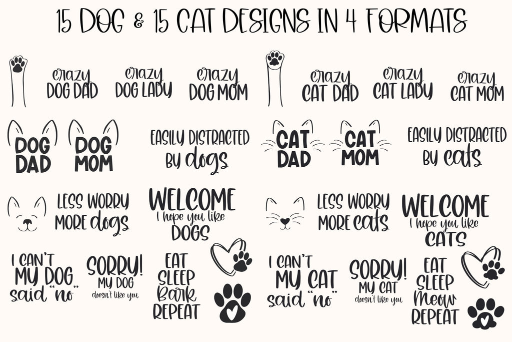 Funny Pet SVG Bundle, Cat and Dog Clipart - So Fontsy
