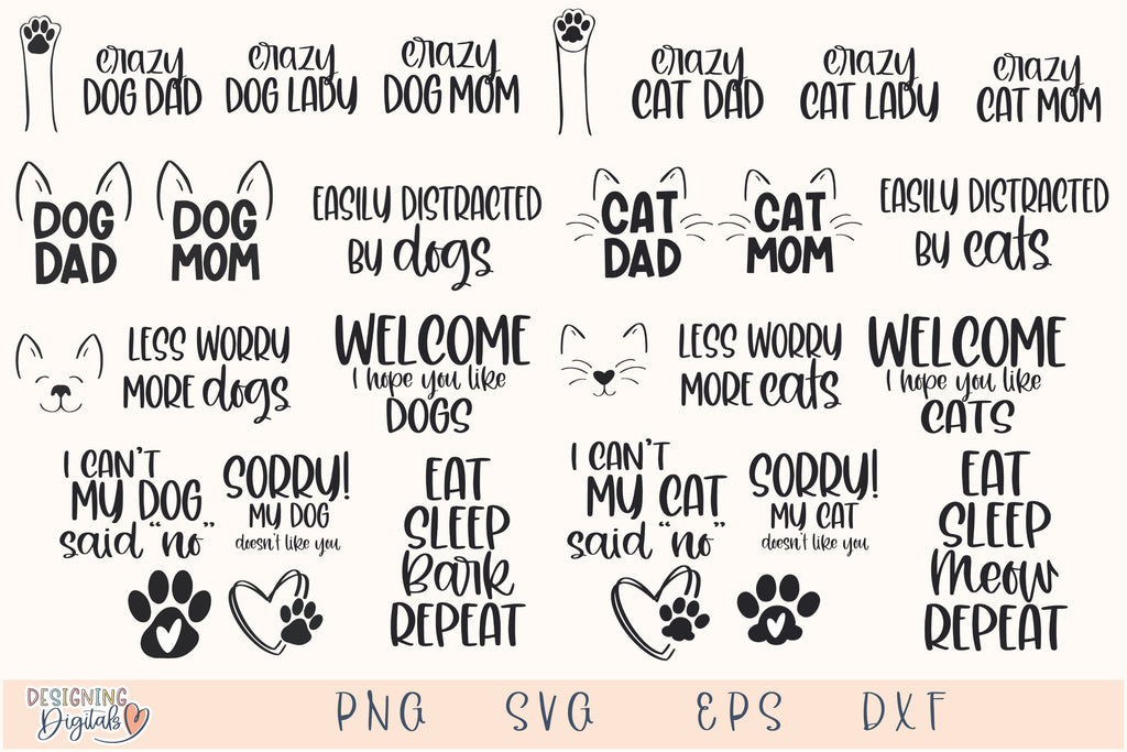 Funny Pet SVG Bundle, Cat and Dog Clipart - So Fontsy