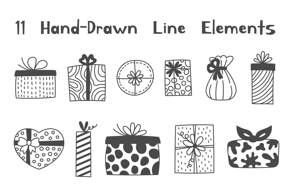 Gift Box Doodles Line Present Clipart - So Fontsy