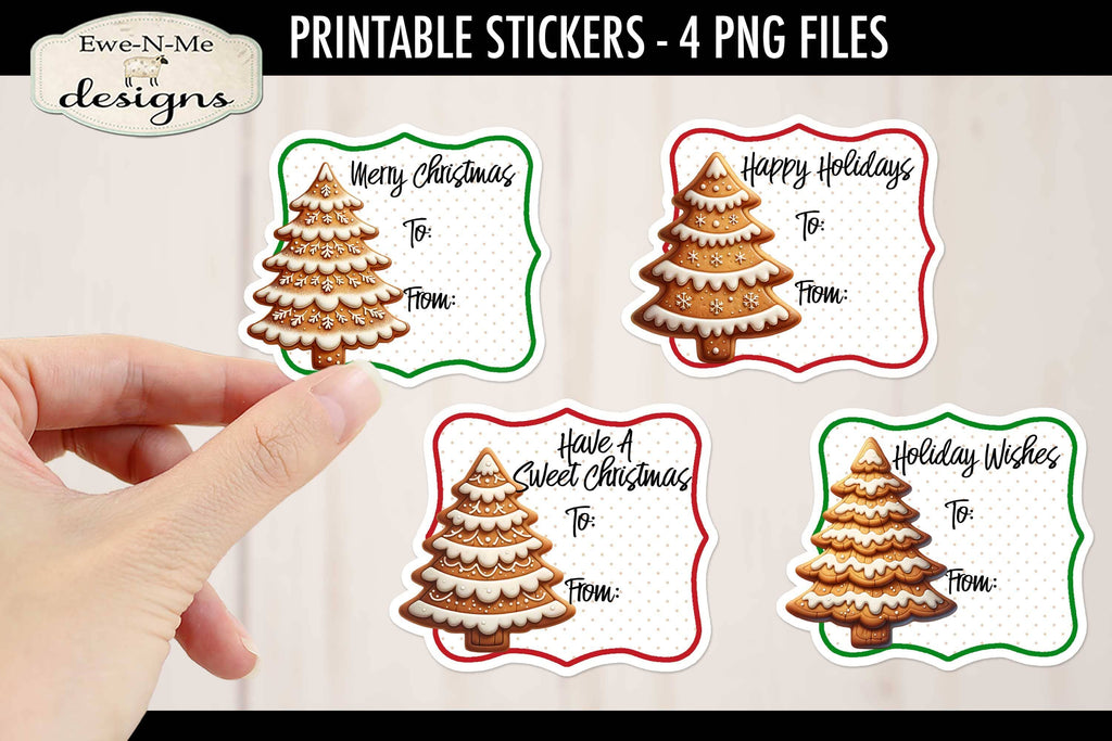 Gingerbread Tree Cookies Printable Gift Tag Stickers | 4 PNG Files - So ...