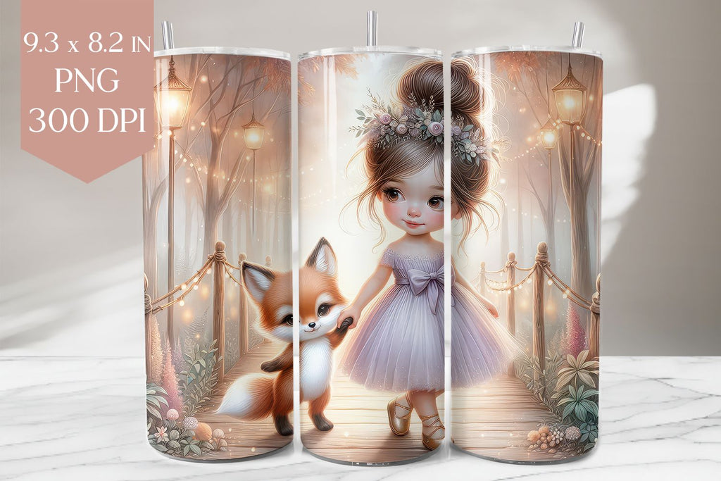 Girl & Fox Lantern Walk Tumbler Wrap PNG 20oz - So Fontsy