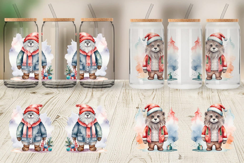 Glass Can Watercolor Christmas Yeti - So Fontsy