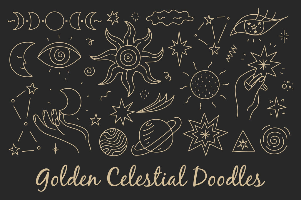Golden Celestial Doodles PNG Clipart - So Fontsy