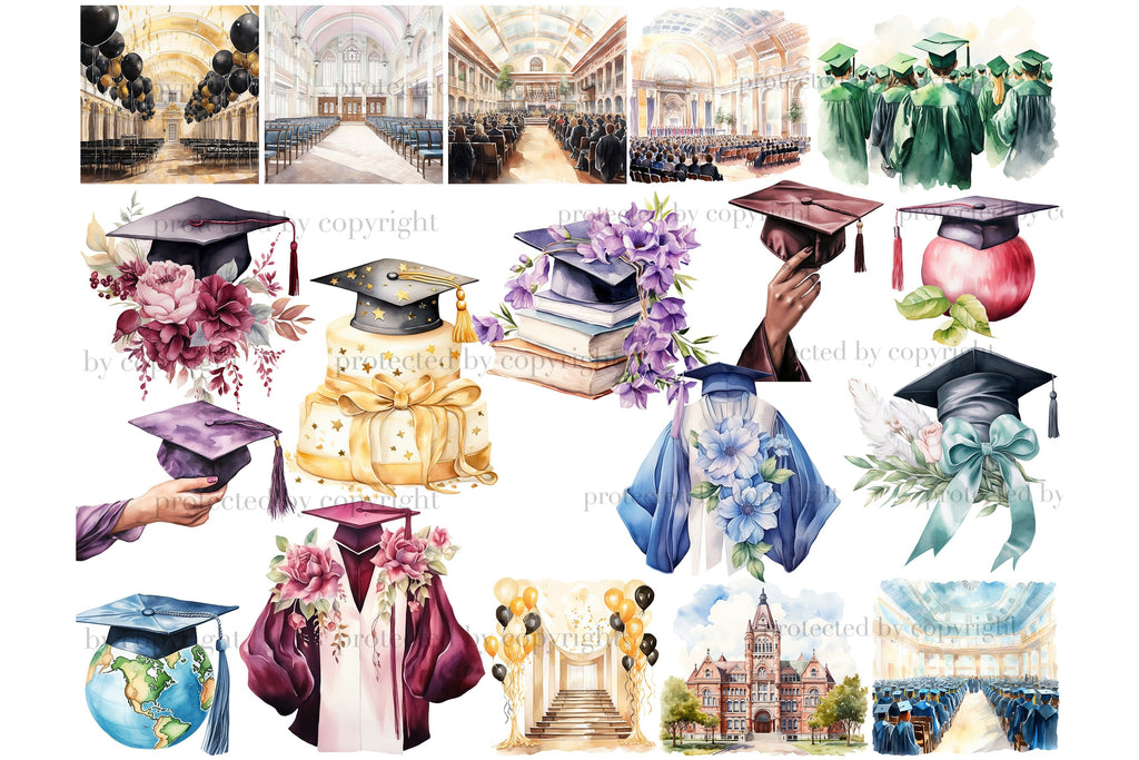 Graduation Clipart Bundle | High School Clipart Set - So Fontsy