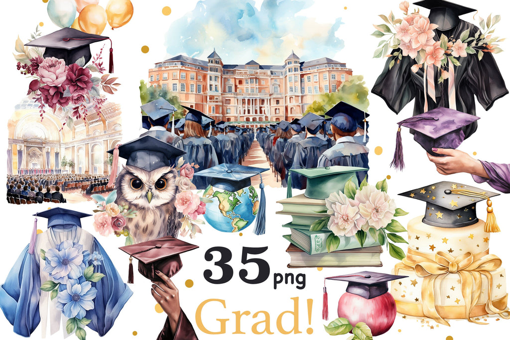 Graduation Clipart Bundle | High School Clipart Set - So Fontsy