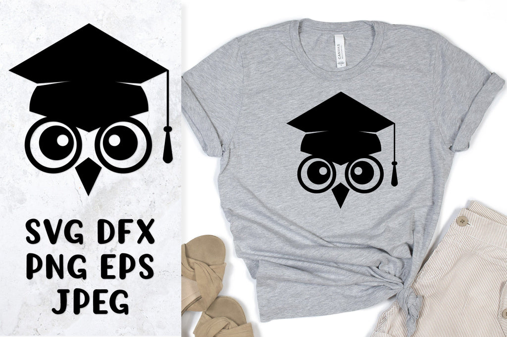 Graduation owl wearing hat. Cute cartoon owl SVG - So Fontsy