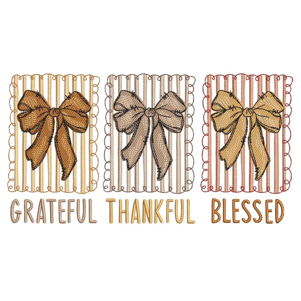 Grateful Thankful Blessed Coquette Bow Embroidery Design Fall Autumn ...