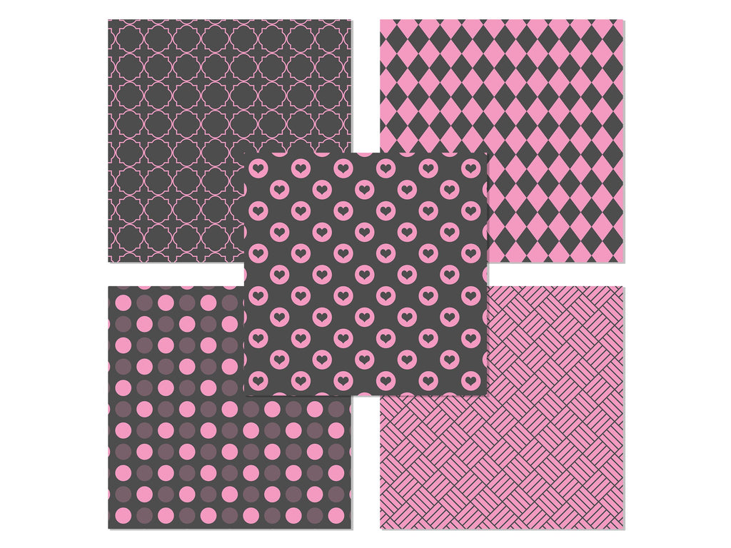 Gray and Pink Digital Paper Pack - So Fontsy