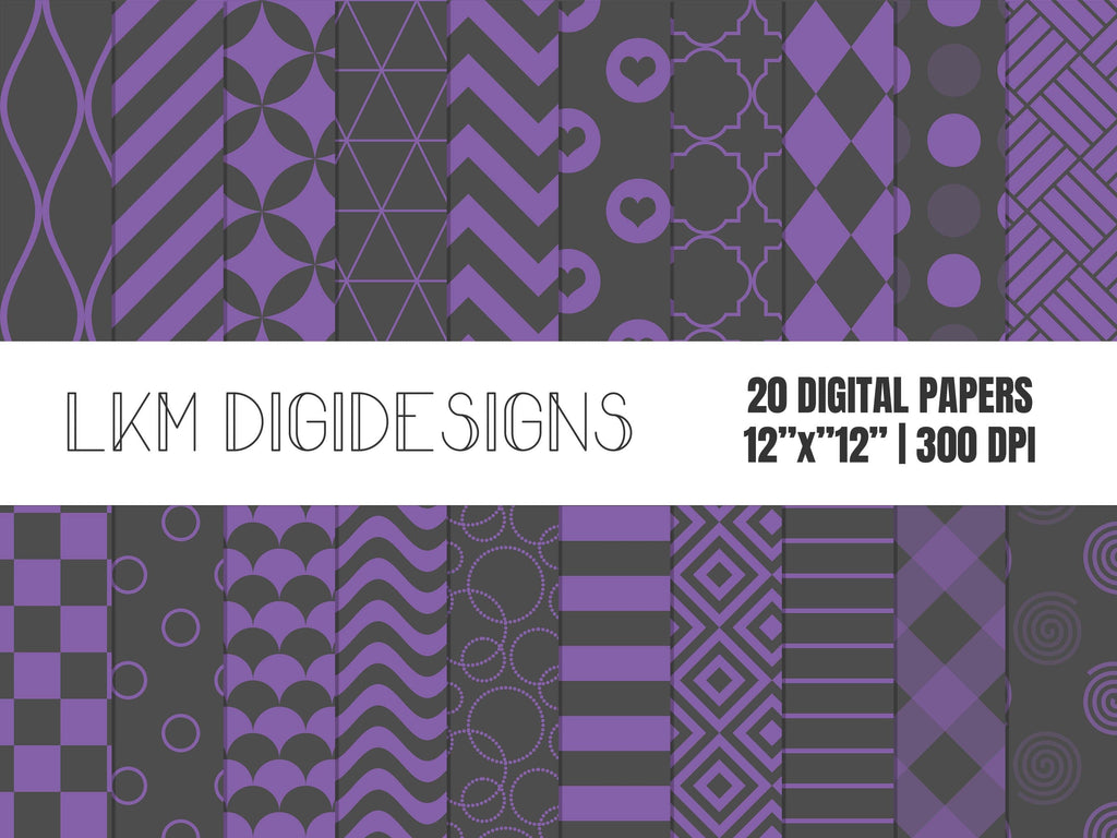 Gray and Purple Digital Paper Pack - So Fontsy