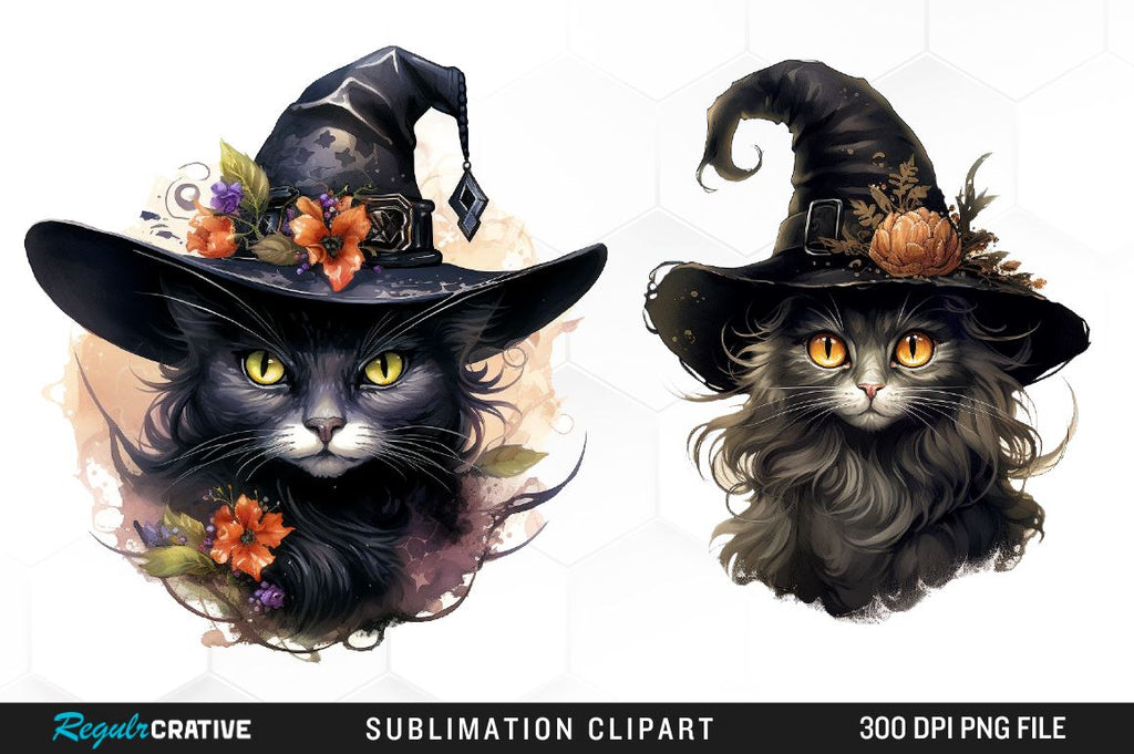 Halloween Black Cat Witch Clipart Bundle - So Fontsy