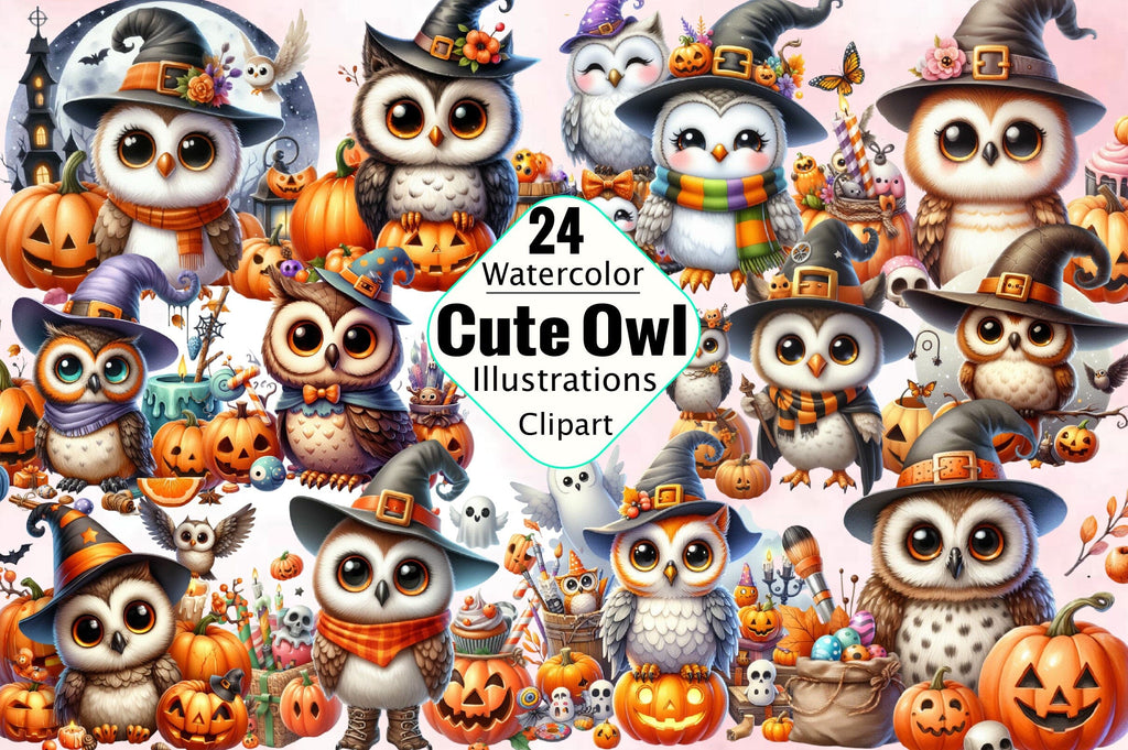 Halloween Cute Owl Sublimation Clipart Bundle - So Fontsy