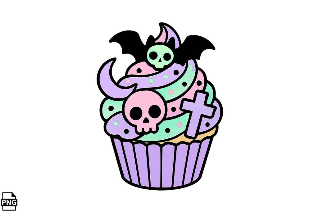 Halloween Pastel Goth Cupcake PNG Clipart Bundle Printable File - So Fontsy