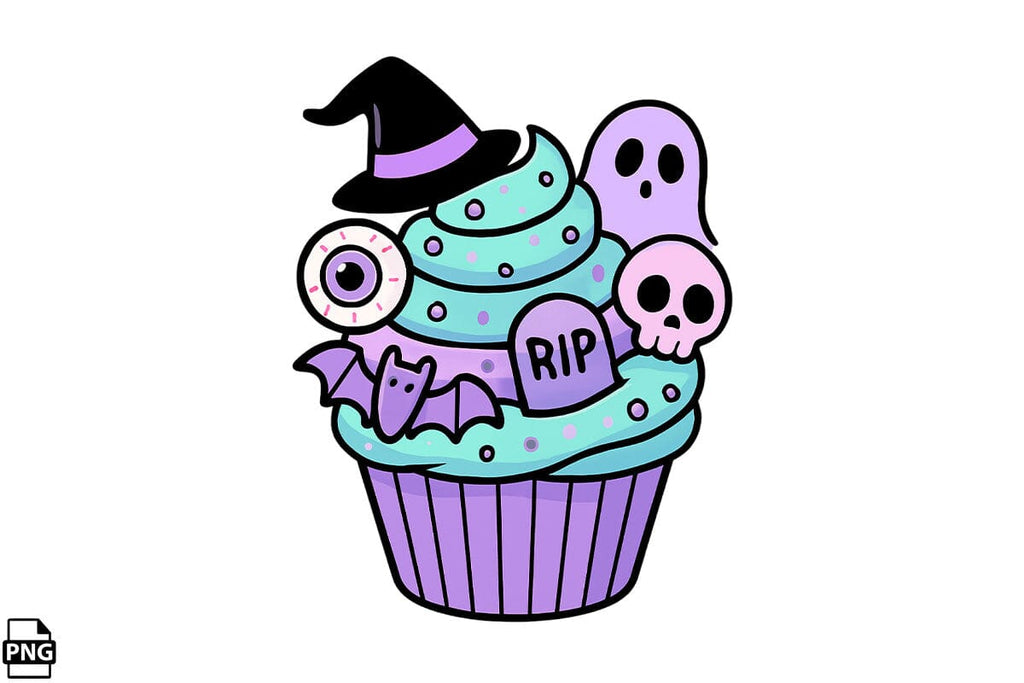 Halloween Pastel Goth Cupcake PNG Clipart Bundle Printable File - So Fontsy