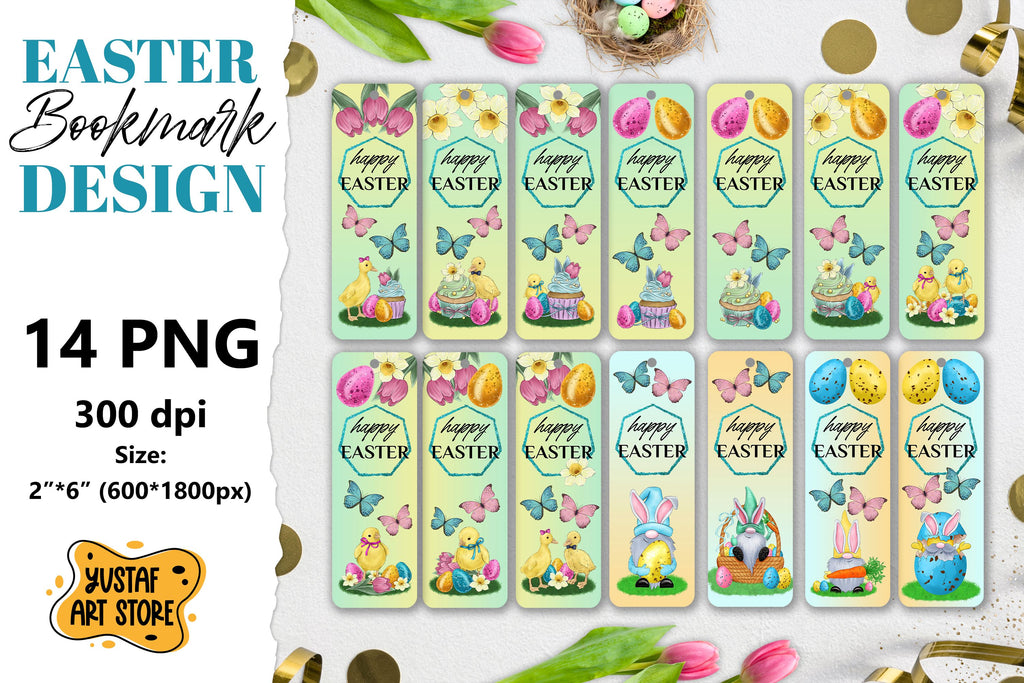 Happy Easter Bookmark printable. Easter bookmark bundle - So Fontsy
