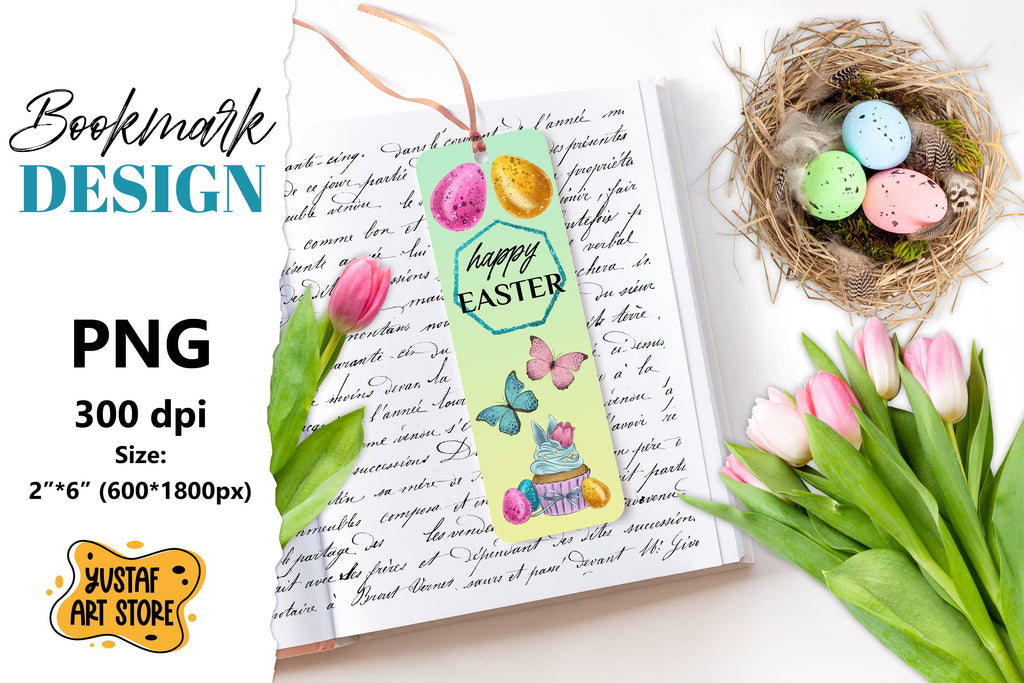 Happy Easter Bookmark printable. Easter cupcake bookmark - So Fontsy